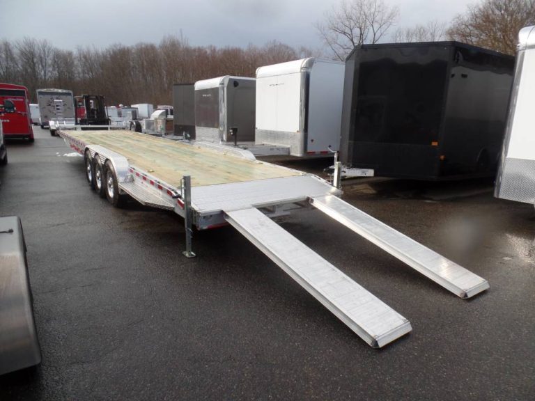 WOLVERINE BRAND, TWO CAR Transport, open trailer 34 ft. long deck, 7 ft ...